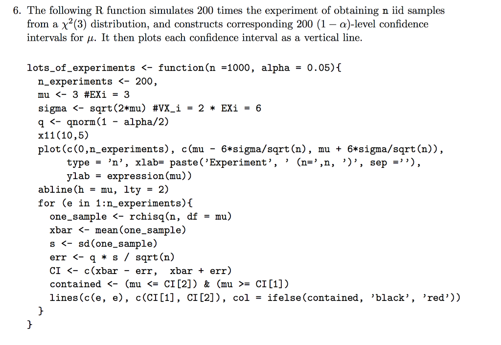 6. The following R function simulates 200 times the | Chegg.com