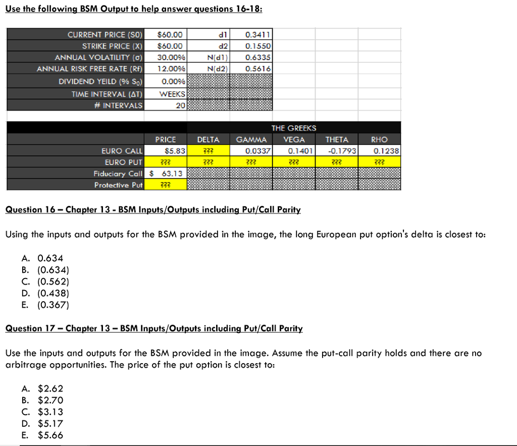 Solved the following BSM Output to help answer tion CURRENT | Chegg.com