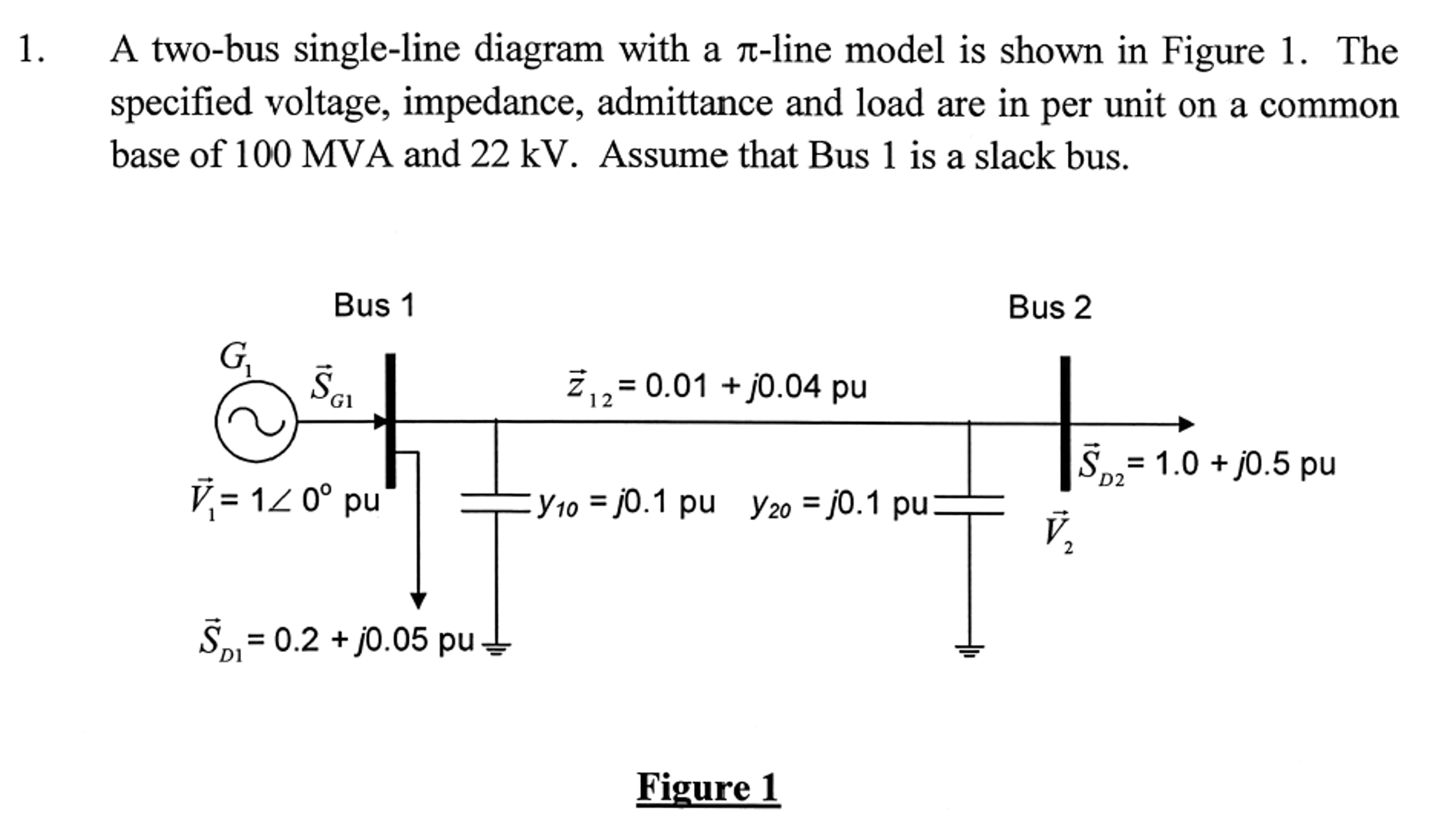 Solved 1. A two-bus single-line diagram with a T-line model | Chegg.com