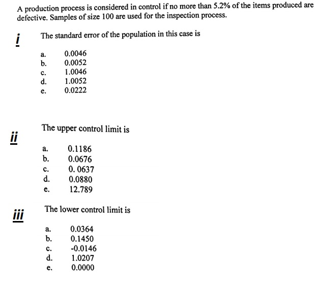 Solved A production process is considered in control if no | Chegg.com