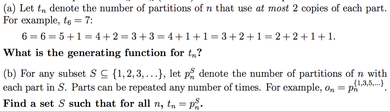 Let t_n denote the number of partitions of n that use | Chegg.com