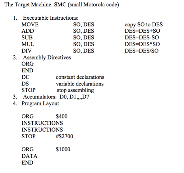 Solved The Target Machine: SMC (small Motorola code) 1. | Chegg.com