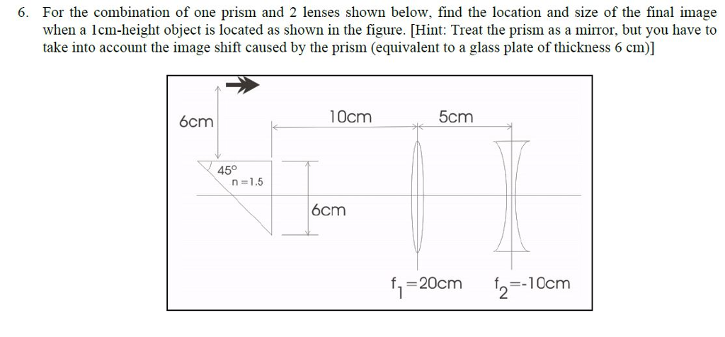 Solved 6. For the combination of one prism and 2 lenses | Chegg.com