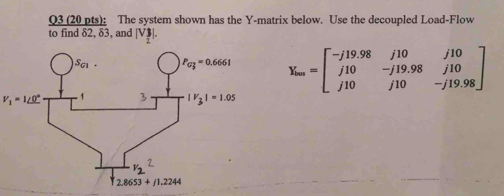 Solved The system shown has the Y-matrix below. Use the | Chegg.com