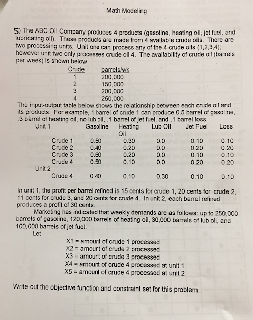 Math Modeling 5) The ABC Oil Company produces 4 | Chegg.com
