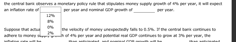 Solved 4. The monetary policy rule and the velocity of money | Chegg.com