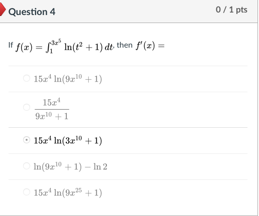 Solved If f(x) = integral^3x^5_1 ln(t^2 + 1) dt, then f'(x) | Chegg.com
