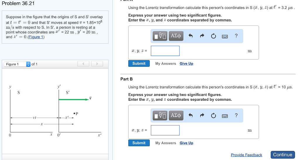 Solved Problem 36.21 using the Lorentz transformation | Chegg.com