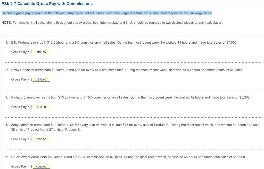 Solved Calculate Gross Pay with Commissions Calculate gross | Chegg.com