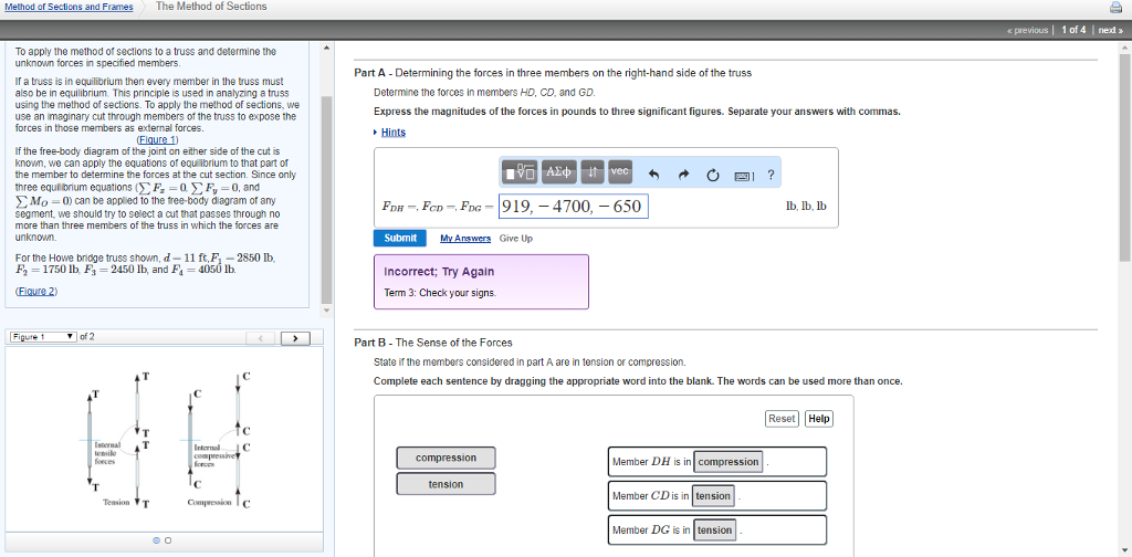 Solved The Method of Sections « previous | 1 of 4 | ned » To | Chegg.com