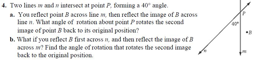 Solved Two lines m and n intersect at point P, forming a | Chegg.com
