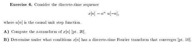 Solved Consider the discrete-time sequence x[n] = a^n u[-n], | Chegg.com
