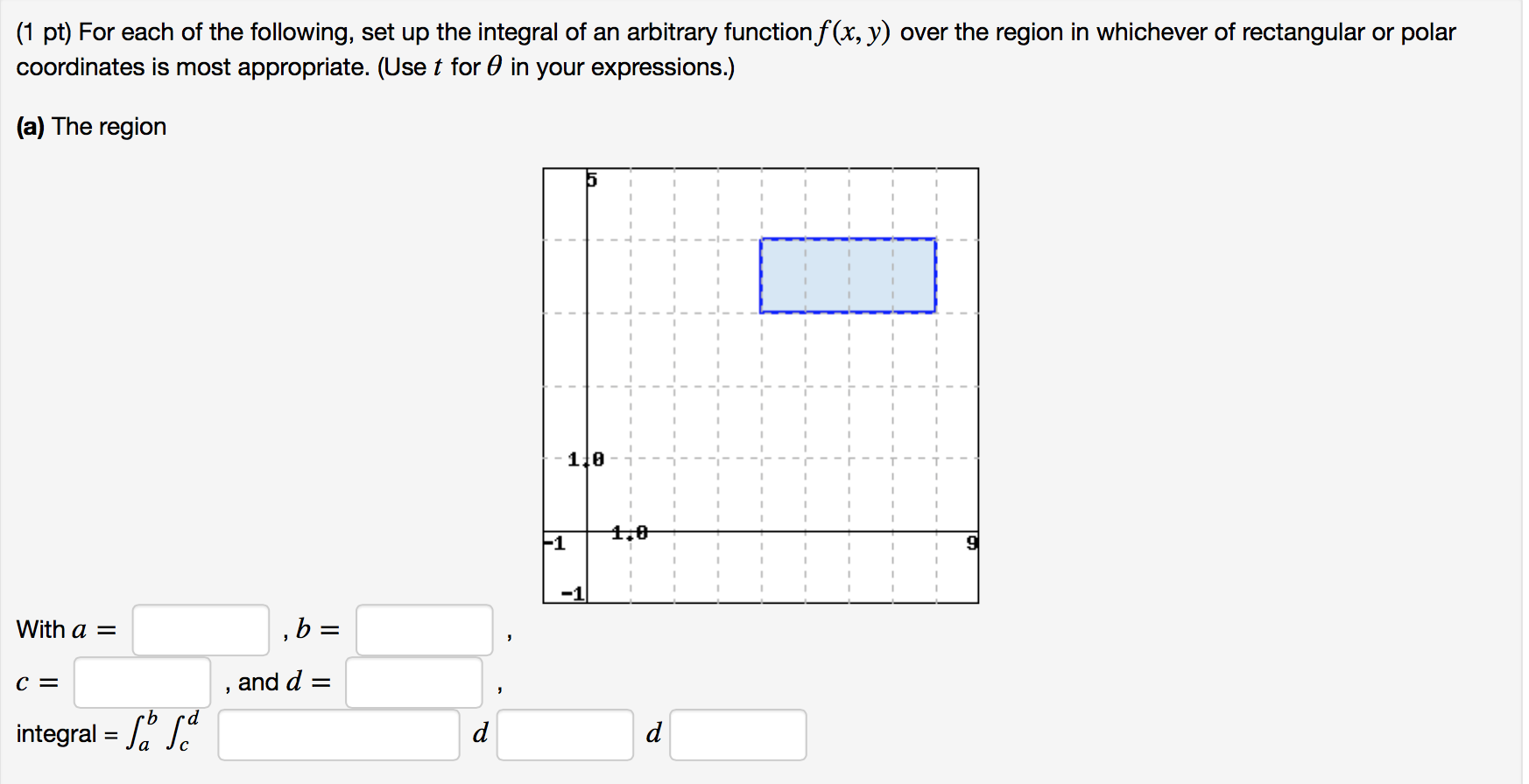 Solved (1 pt) For each of the following, set up the integral | Chegg.com