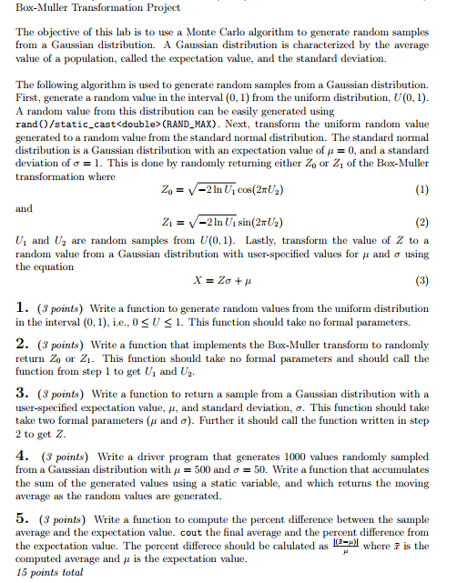 Solved Box Muller Transformation Project The Objective Of 
