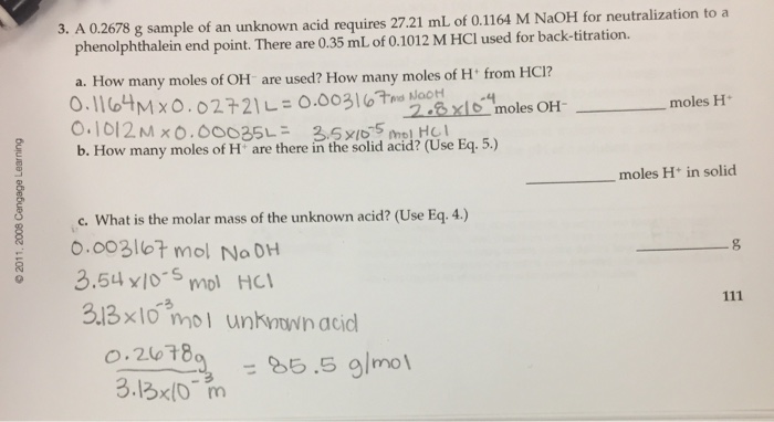 Solved A 0.2678 g sample of an unknown acid requires 27.21 | Chegg.com