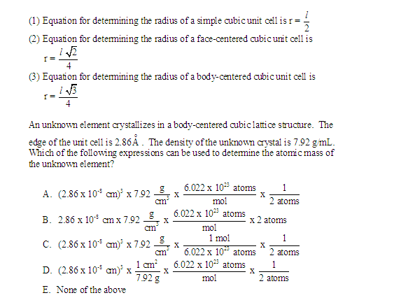 Solved Equation for determining the radius of a simple cubic | Chegg.com
