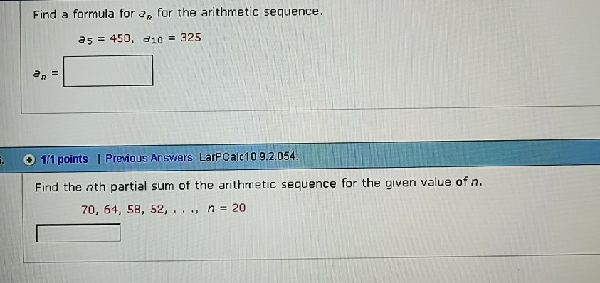 Solved Find a formula for an for the arithmetic sequence a5 | Chegg.com