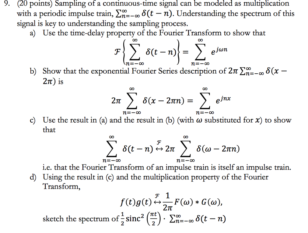Solved Sampling of a continuous-time signal can be modeled | Chegg.com