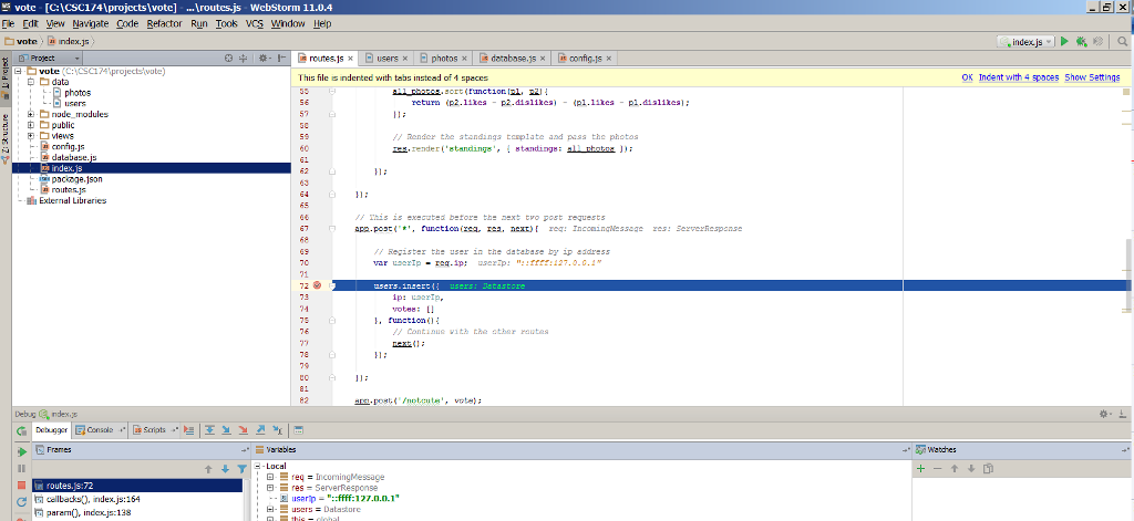 If you put a breakpoint on line 72 of routes.js, what | Chegg.com