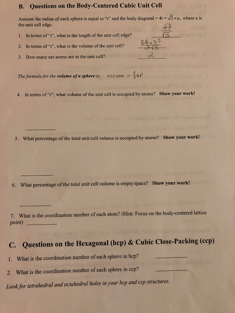 Solved B. Questions on the Body-Centered Cubic Unit Cell | Chegg.com