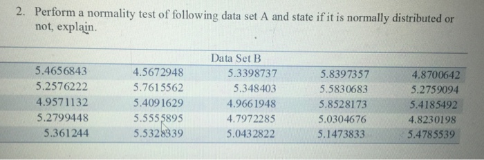 Solved Perform a normality test of following data set A and | Chegg.com