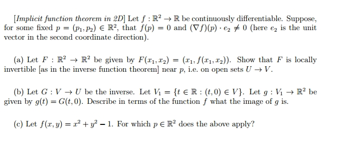[Implicit function theorem in 2D] Let f: R^2 | Chegg.com