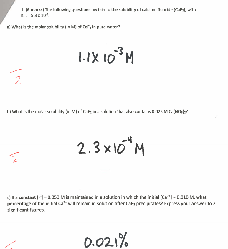 Solved The following questions pertain to the solubility of | Chegg.com