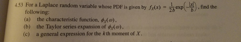 Solved 453 For a Laplace random variable whose PDF is given | Chegg.com