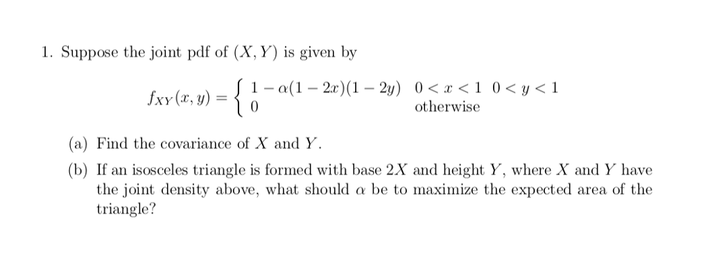 1. Suppose the joint pdf of (X, Y) is given by fxy(x, | Chegg.com