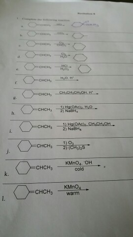 Solved CHCHs CHCH CHCH3 E- CHCH3 2) NaBHa h. 2) NaBH4 KMnO4. | Chegg.com