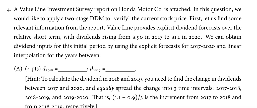 Solved 4. A Value Line Investment Survey report on Honda | Chegg.com