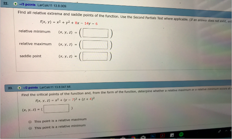 Solved 22. -13 points LarCalc11 13.8.009 Flnd all relative | Chegg.com