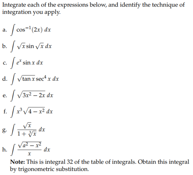 Solved Integrate each of the expressions below, and identify | Chegg.com