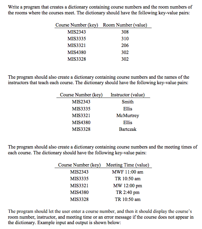 Solved Write a program that creates a dictionary containing | Chegg.com