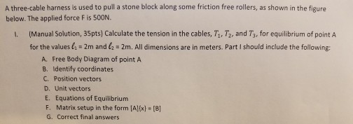 Solved A three-cable harness is used to pull a stone block | Chegg.com