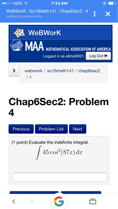 Solved WeBWorK MAA MATHEMATICAL ASSOCIATION OF AMERICA | Chegg.com