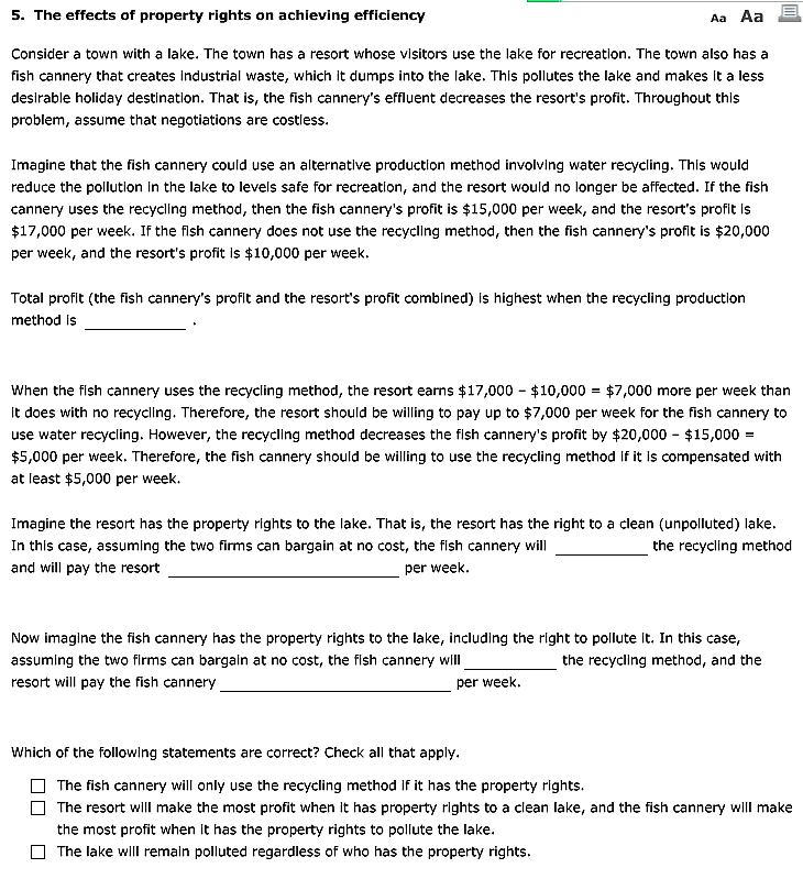 Solved 5. The effects of property rights on achieving | Chegg.com