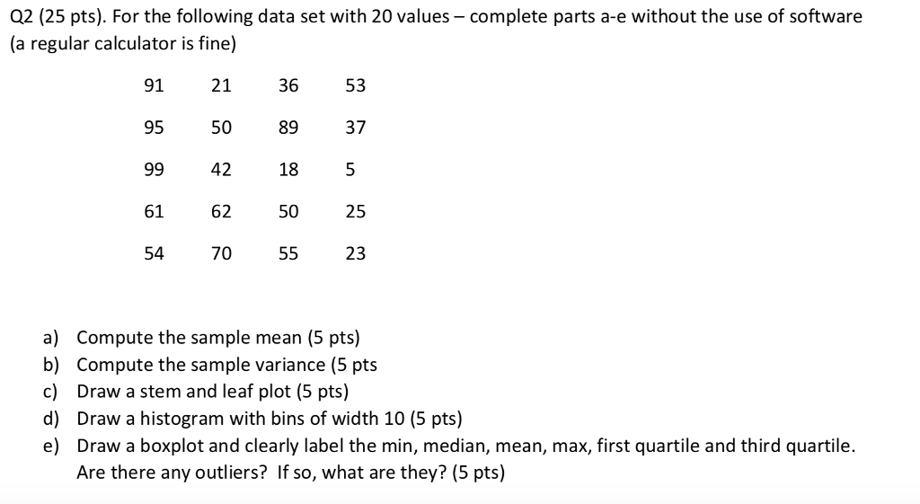 Solved Q2 (25 pts). For the following data set with 20 | Chegg.com