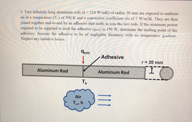 Solved Two infinitely long aluminum rods (k = 210 W/mK) of | Chegg.com