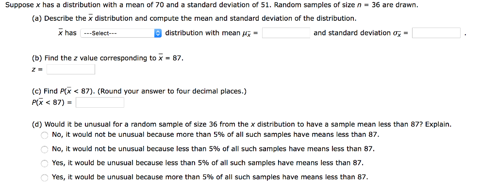 Solved Suppose X Has A Distribution With A Mean Of 70 And A