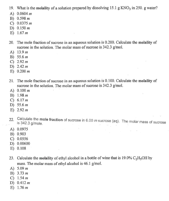 Solved What is the molality of a solution prepared by | Chegg.com
