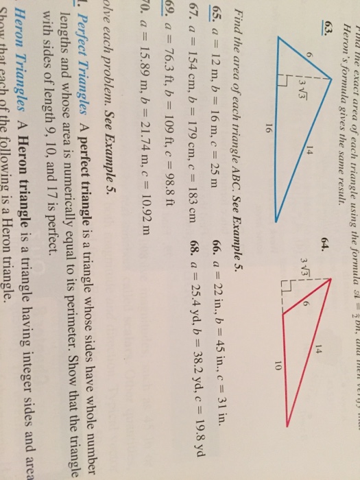 Solved Find the exact area of each triangle using the | Chegg.com