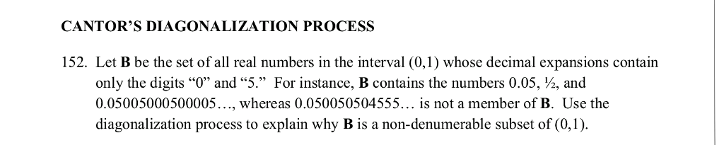 Solved CANTOR'S DIAGONALIZATION PROCESS Let B be the set of | Chegg.com