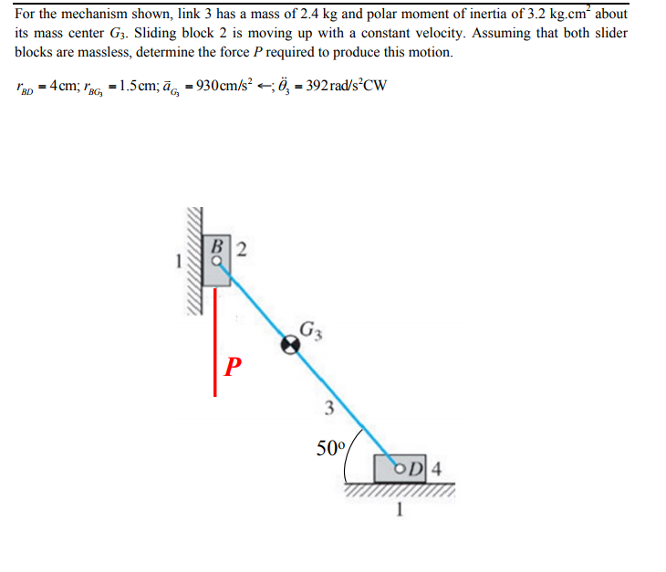For the mechanism shown, link 3 has a mass of 2.4 kg | Chegg.com