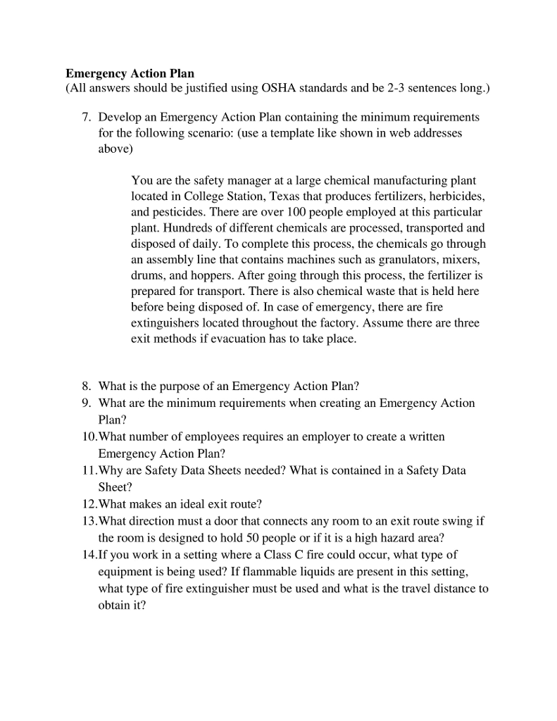 Solved Emergency Action Plan (All answers should be | Chegg.com