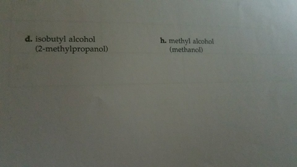 Solved d. isobutyl alcohol h. methyl alcohol (methanol) | Chegg.com