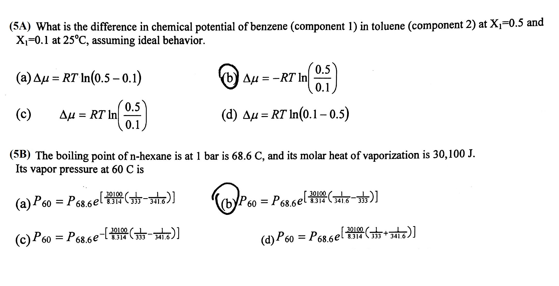 Solved What is the difference in chemical potential of | Chegg.com