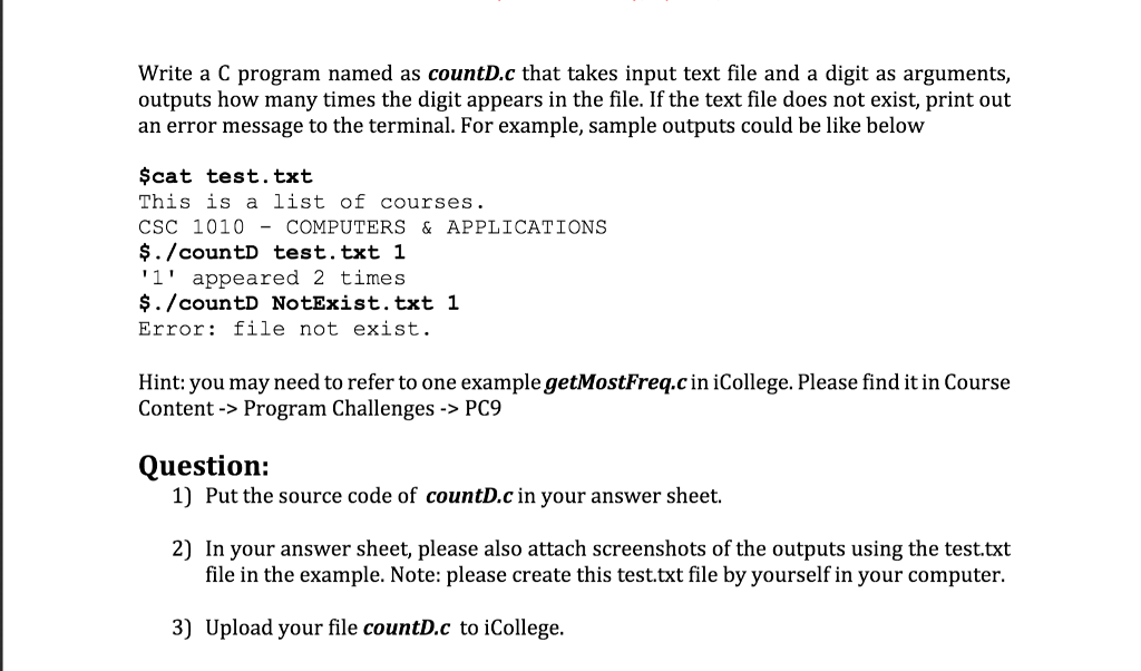 Solved Write A C Program Named As Countd C That Takes Input