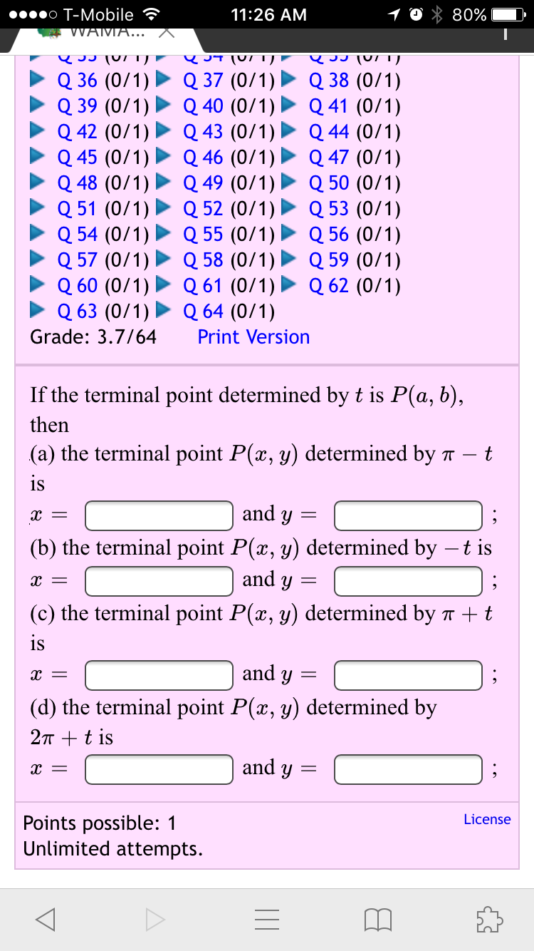 Solved If the terminal point determined by t is P(a, b), | Chegg.com