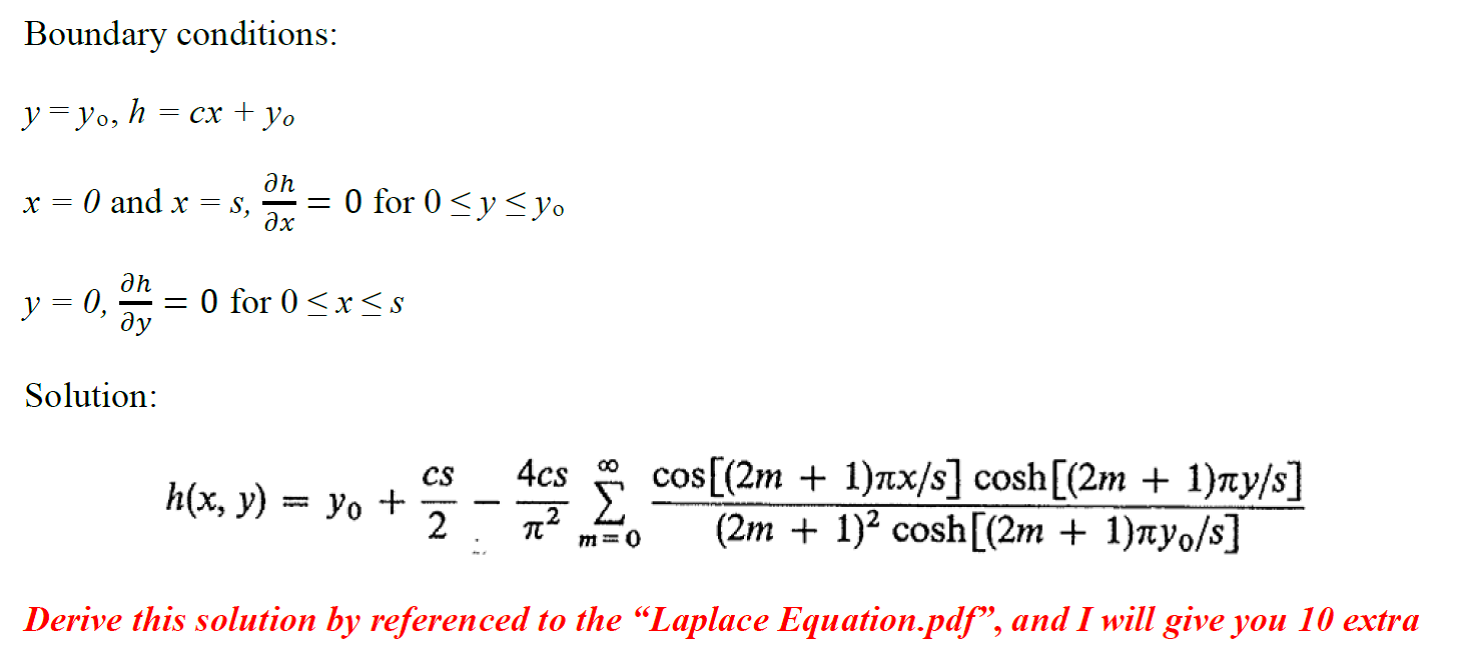 Boundary conditions: Solution: Derive this solution | Chegg.com